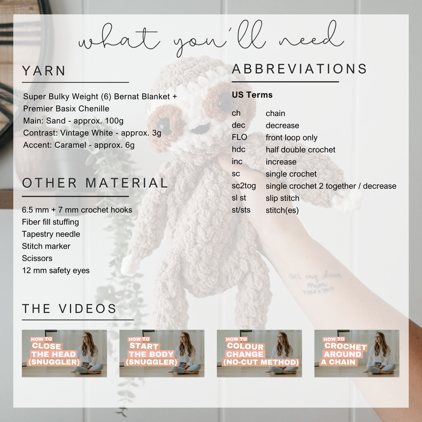 Sully the Sloth Snuggler (Crochet Pattern) – The Cosy Stitch